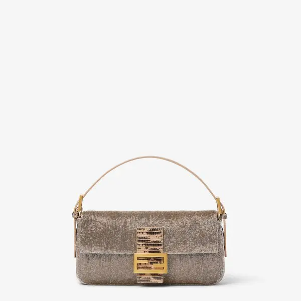 Fendi Baguette® 26424 Golden Organza Bag With Bead Embroidery - [gold]